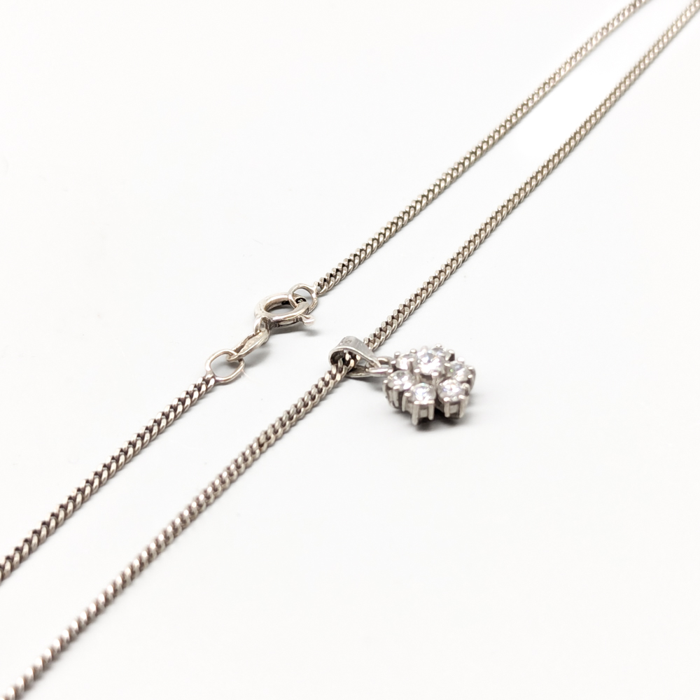 46cm Pansarlänk i Silver med Hänge med Vita Stenar S925 4.7g – Pantit Marknad